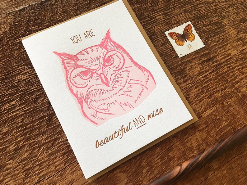 Wise Owl Beautiful and Wise Friendship Card Letterpress | Etsy