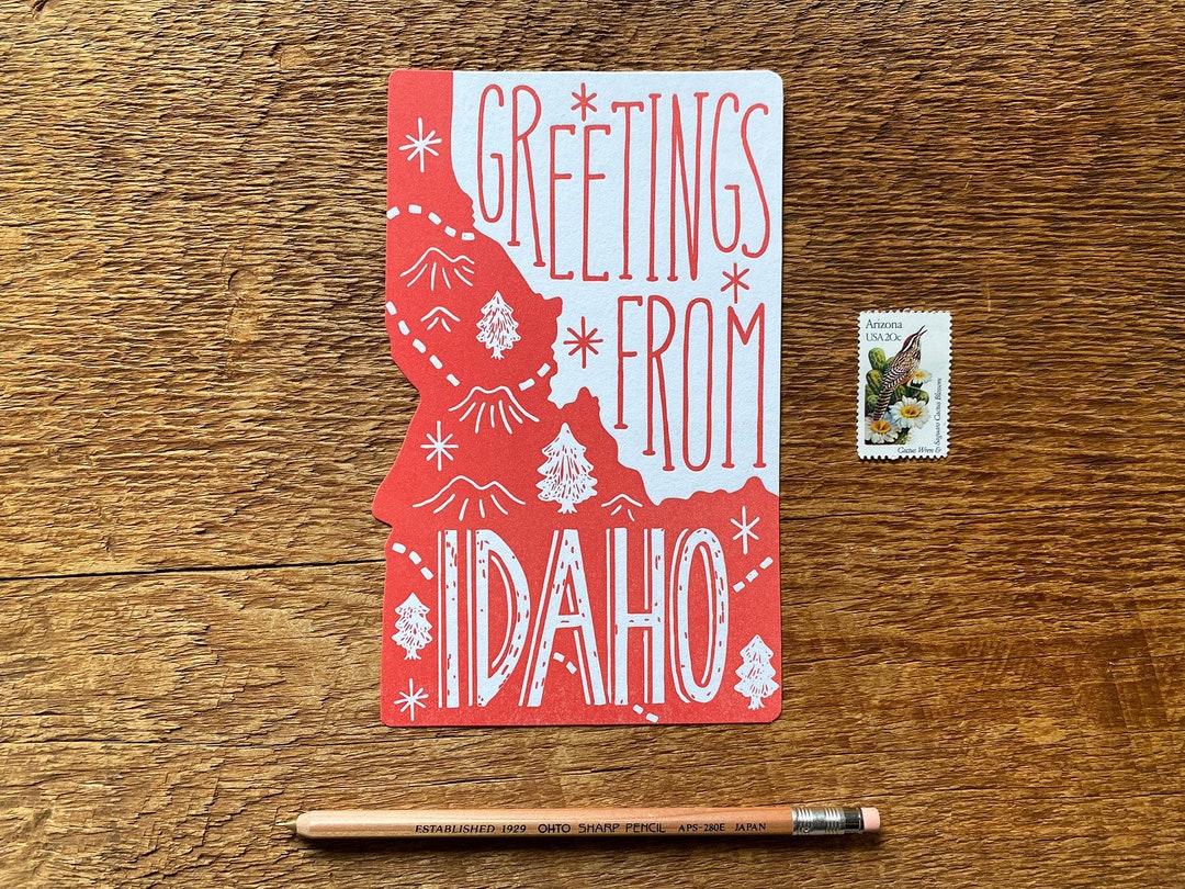 Idaho Postcard, Greetings From Idaho, Die Cut Letterpress State ...