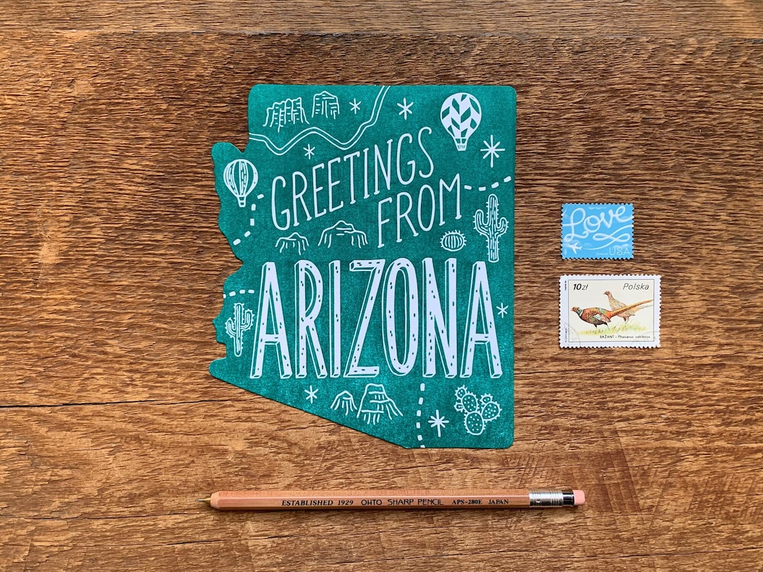 Arizona Postcard, Greetings From Arizona, Die Cut Letterpress State ...