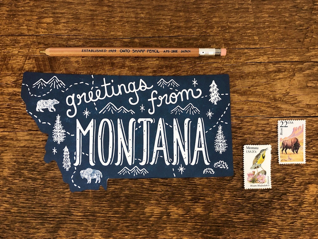 Montana Postcard Greetings From Montana Die Cut Letterpress - Etsy