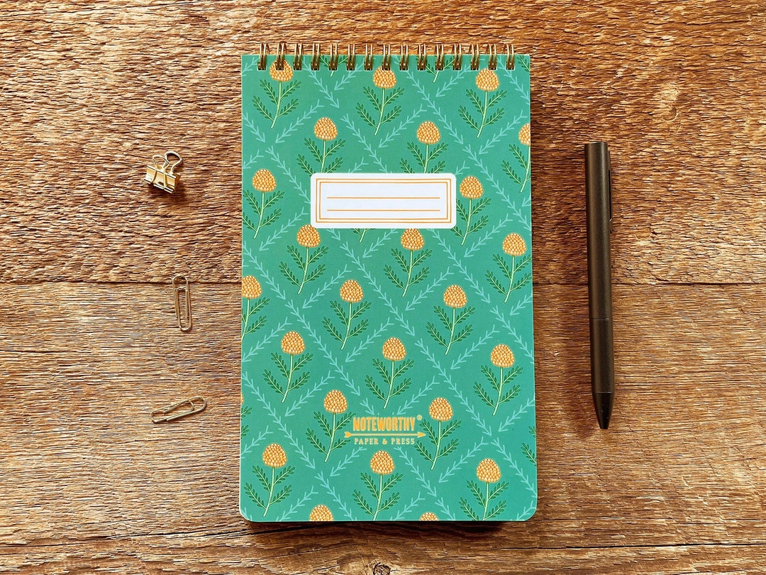 Gold Poms Small Notebook, Floral Pattern Notebook, Wire-o Notebook ...