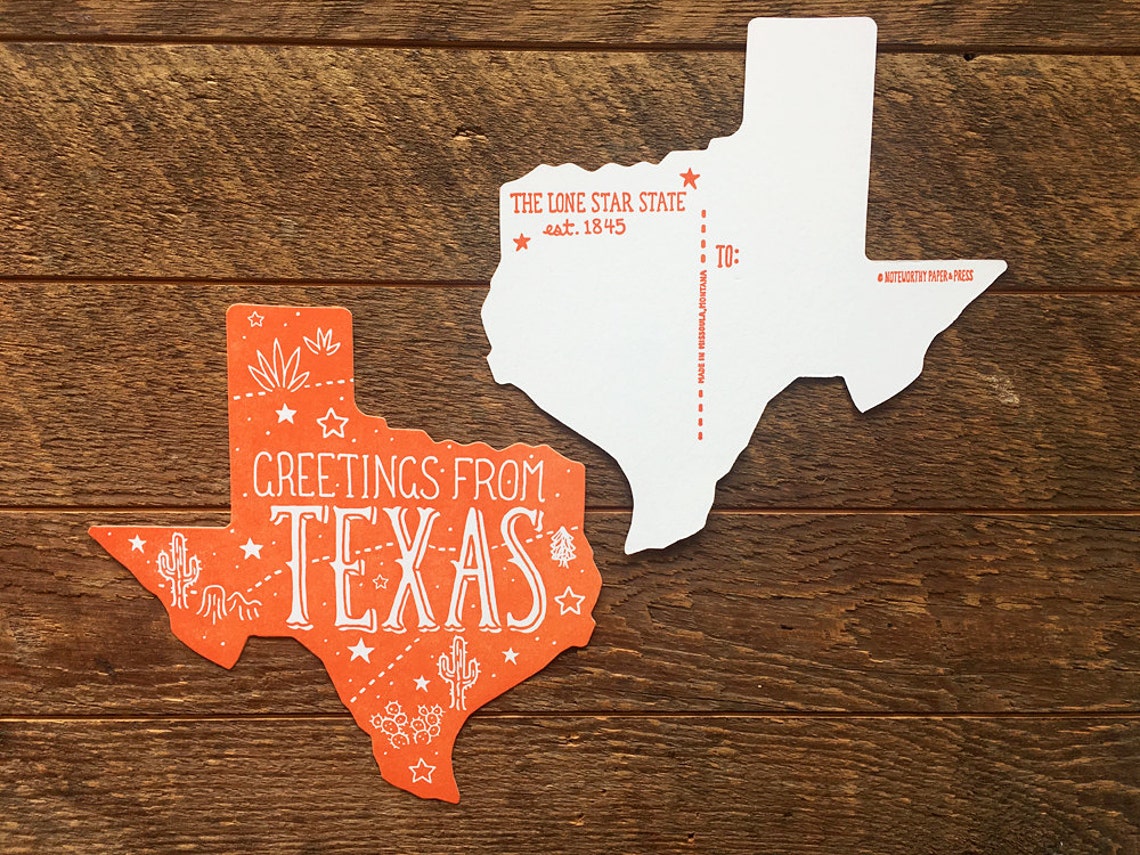 Texas Postcard Greetings From Texas Die Cut Letterpress - Etsy