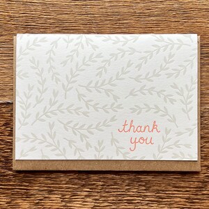 Grey Leaves Thank You Card, Letterpress Folded Note Card, Blank Inside ...