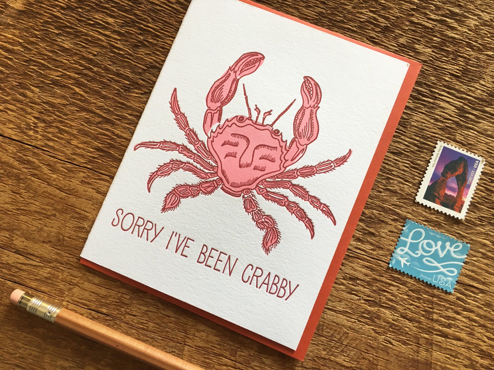 Sorry I've Been Crabby, Crab Card, Sorry Card, Letterpress Note Card ...