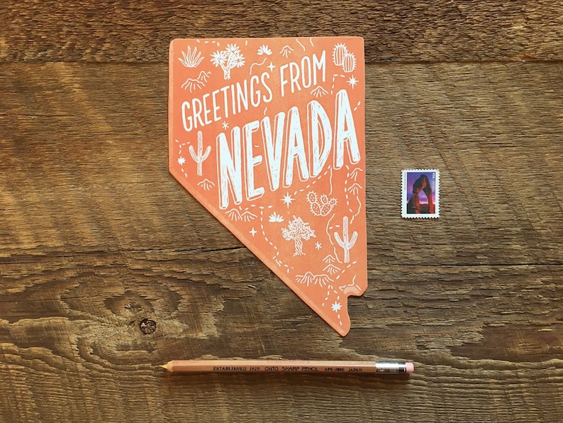 Nevada Postcard, Greetings From Nevada, Die Cut Letterpress State ...