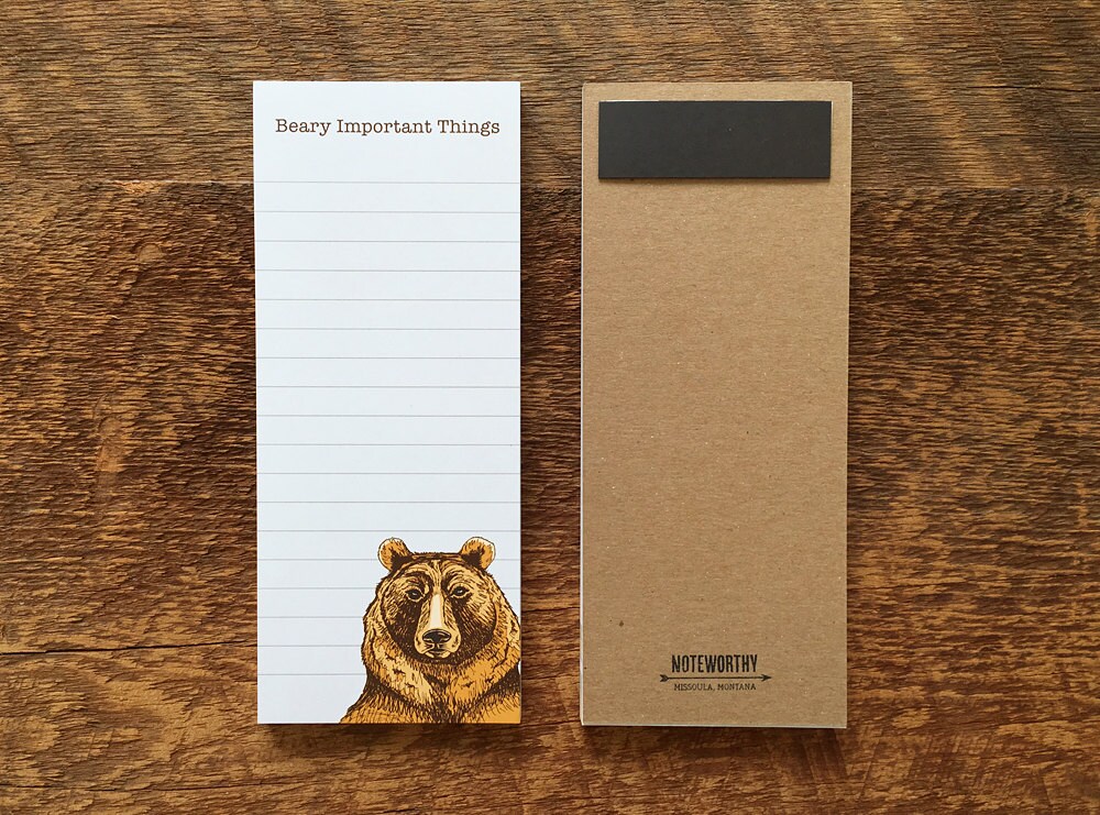 Grizzly Bear Notepad Beary Important Things 3.5 X 8.5 List - Etsy