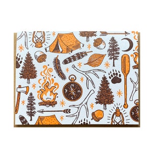 Explore Card, Camping Outdoors Card, Boxed Set of 6 Letterpress Folded ...