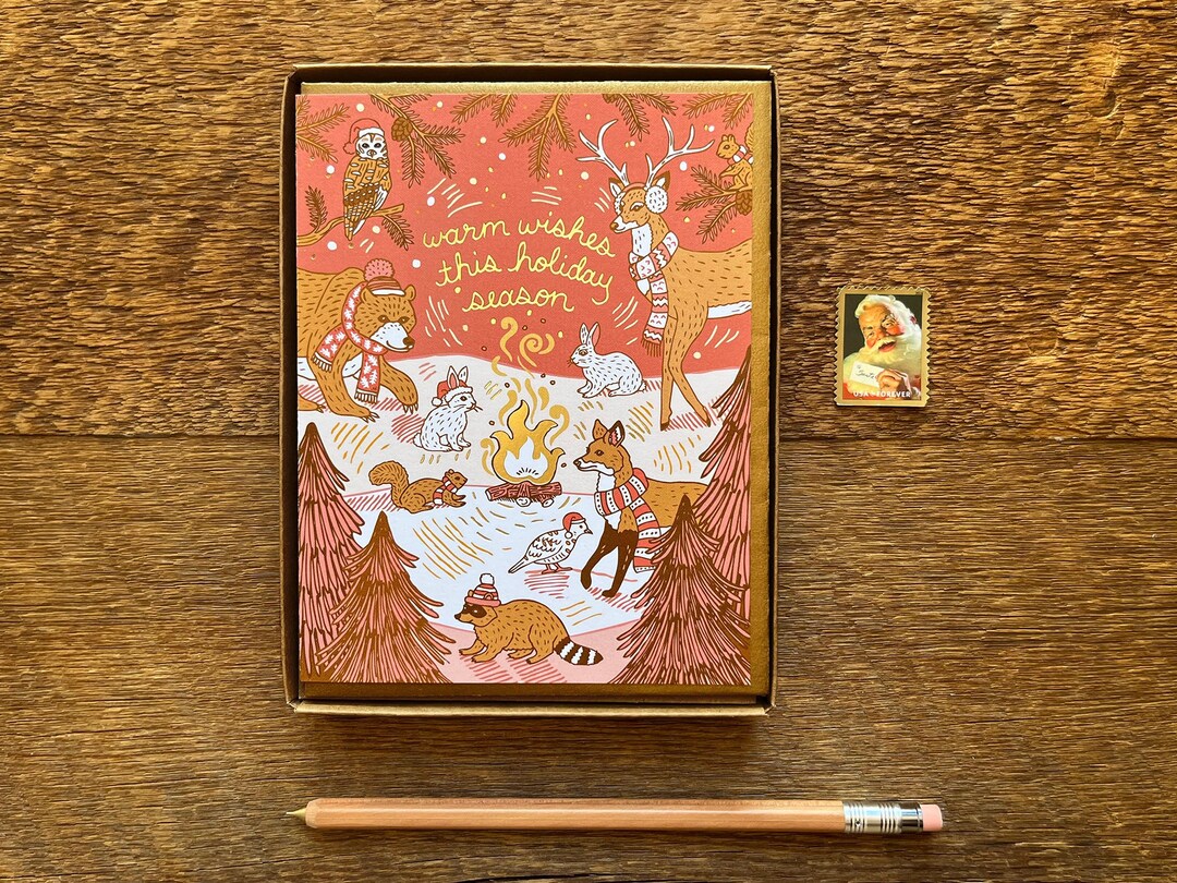 Woodland Holiday Cards, Woodland Animal Holiday Cards, Boxed Set of 6 ...