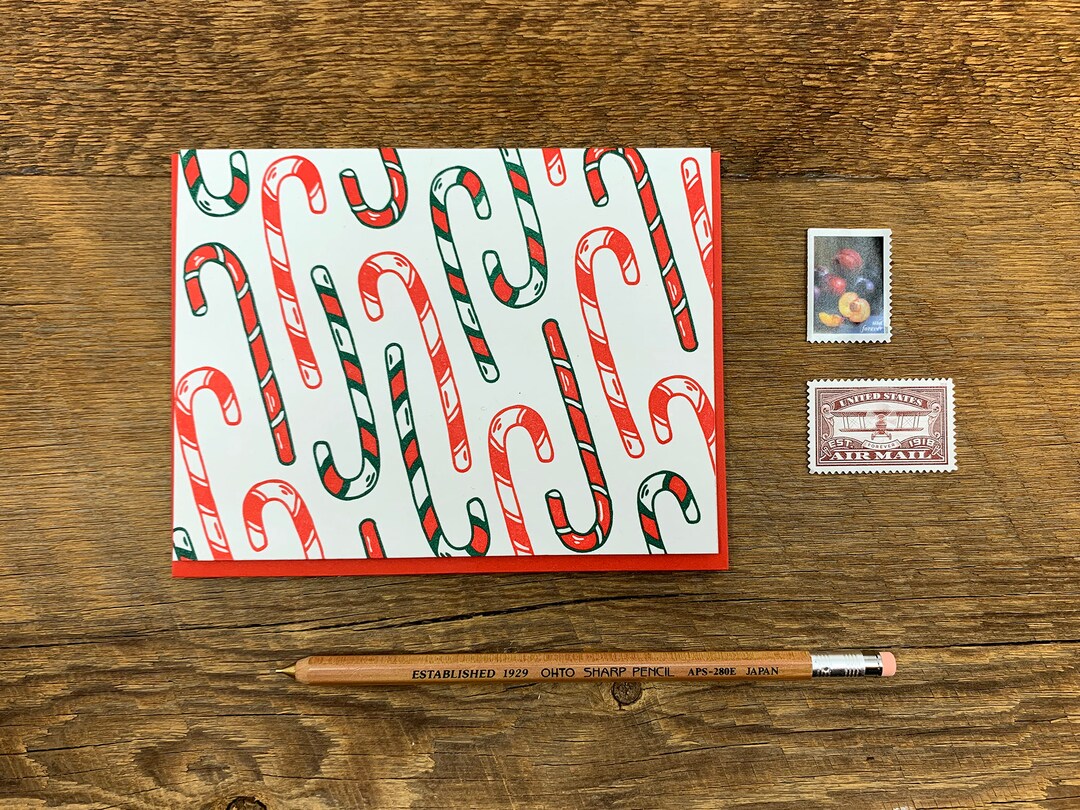 Holiday Candy Canes Holiday Cheer Letterpress Christmas - Etsy