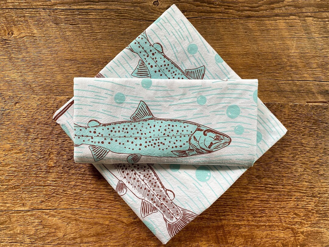 Trout & Fishing Flies Tea Towel, Fly Fishing Gift, Kitchen Towel - Etsy