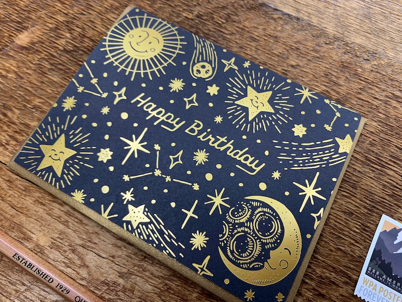 Celestial Birthday Card, Space Birthday Card, Foil Printed Greeting ...