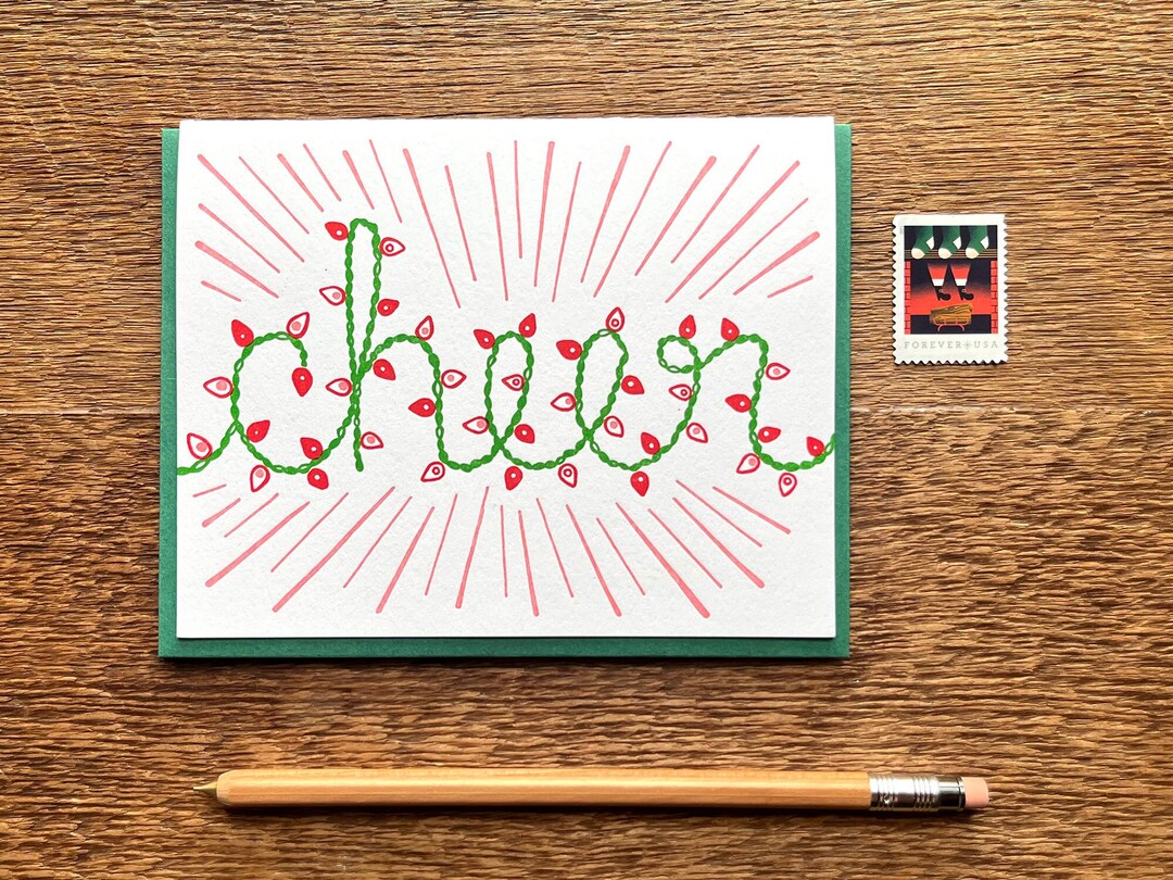 Christmas Cheer, Holiday Cheer Letterpress Christmas Card, Blank Inside ...