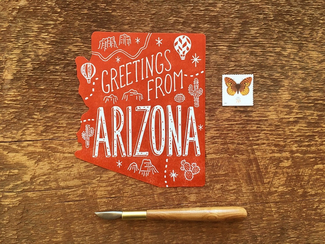 Arizona Postcard, Greetings From Arizona, Die Cut Letterpress State ...