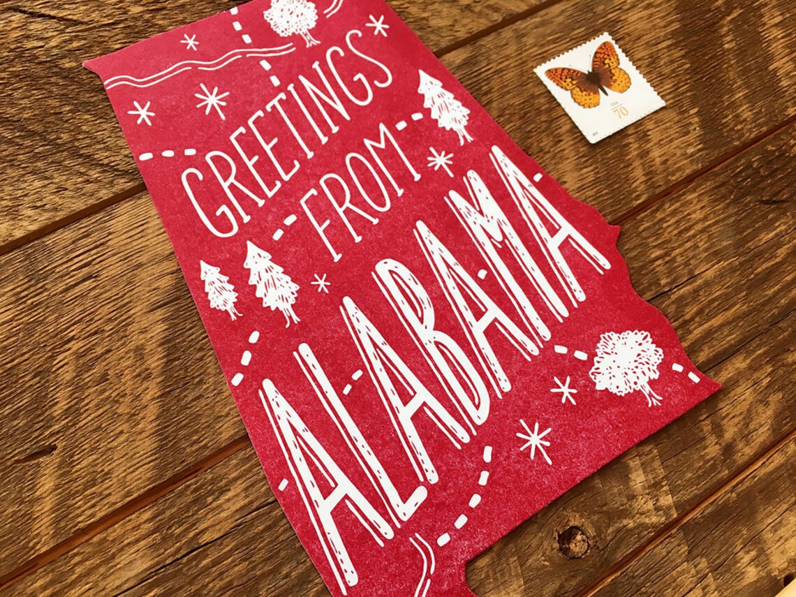 Alabama State Postcard Greetings From Alabama Single Die Cut | Etsy