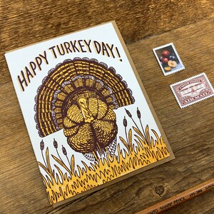 Happy Turkey Day, Thanksgiving Card, Letterpress Folded Greeting Card ...
