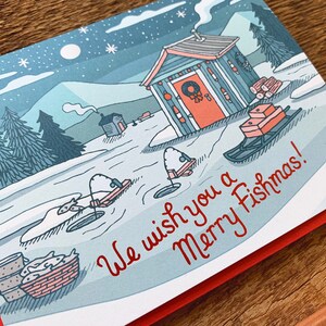 Merry Fishmas Holiday Card, Ice Fishing Christmas Card, Foil Printed ...