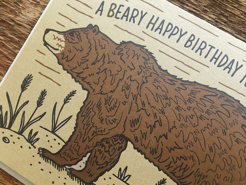 A Beary Happy Birthday to You Grizzly Bear Birthday Card - Etsy