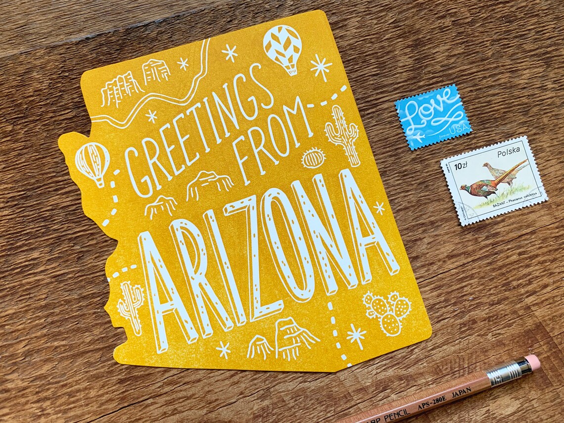 Arizona Postcard Greetings from Arizona Die Cut Letterpress | Etsy
