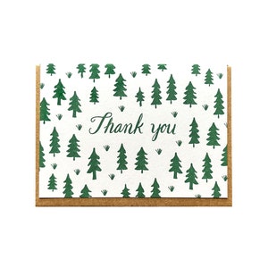 Pine Tree Pattern Thank You Card, Letterpress Folded Note Card, Blank ...