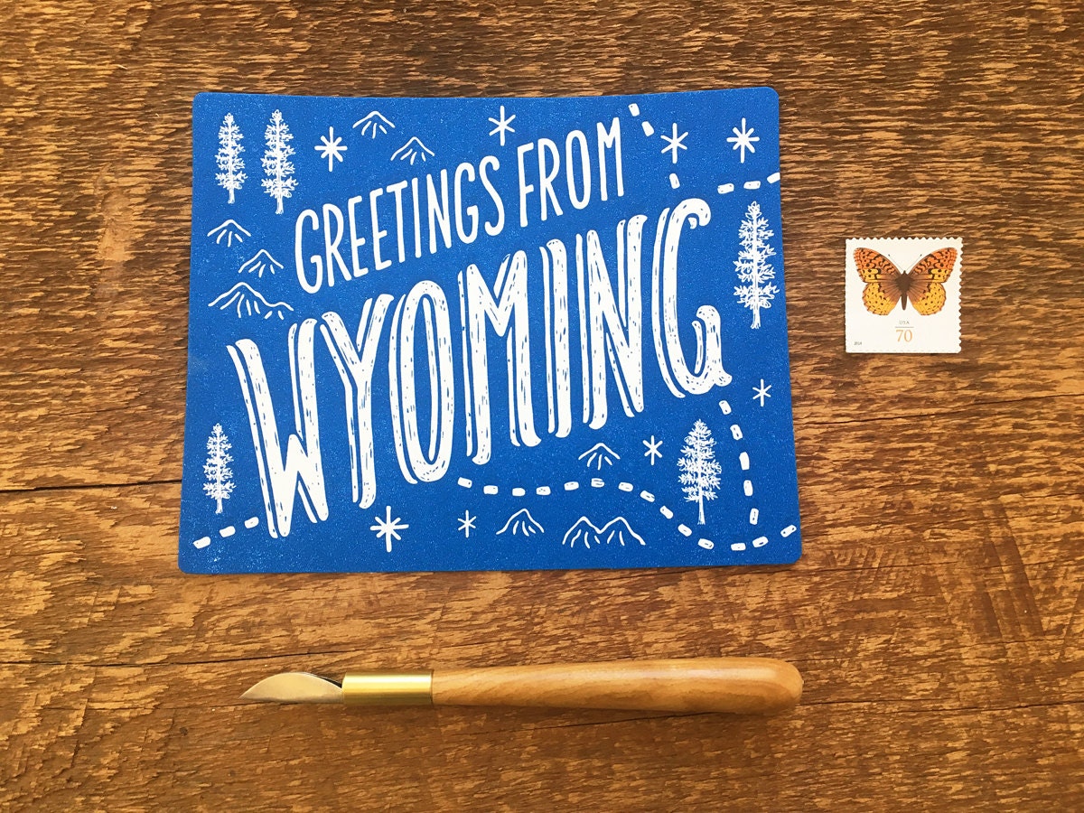 Wyoming Postcard Greetings from Wyoming Die Cut Letterpress | Etsy