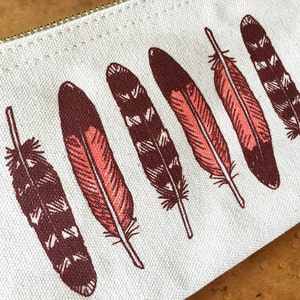 Canvas Zip Pouch, Feather Pattern, Feather Motif, Screen Printed Zip ...