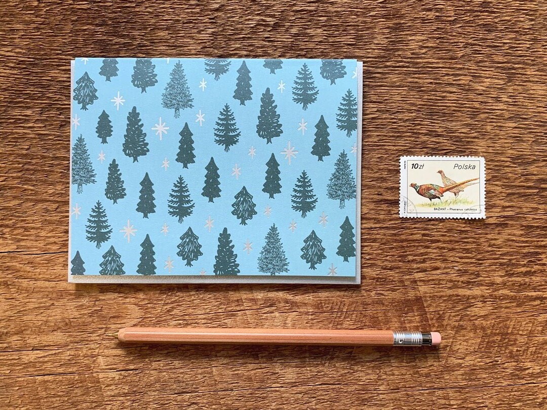 Pine Tree Pattern, Holiday Stationery, Greeting Card, Note Card, Blank ...