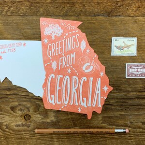Georgia Postcard Greetings From Georgia Die Cut Letterpress | Etsy