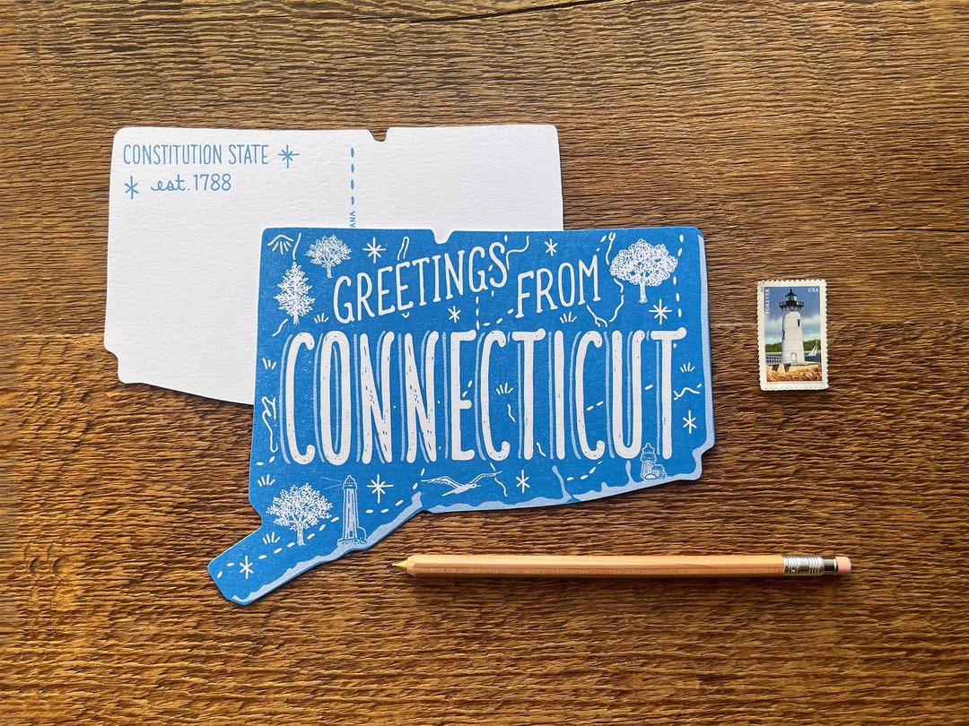 Connecticut Postcard, Greetings From Connecticut, Die Cut Letterpress ...