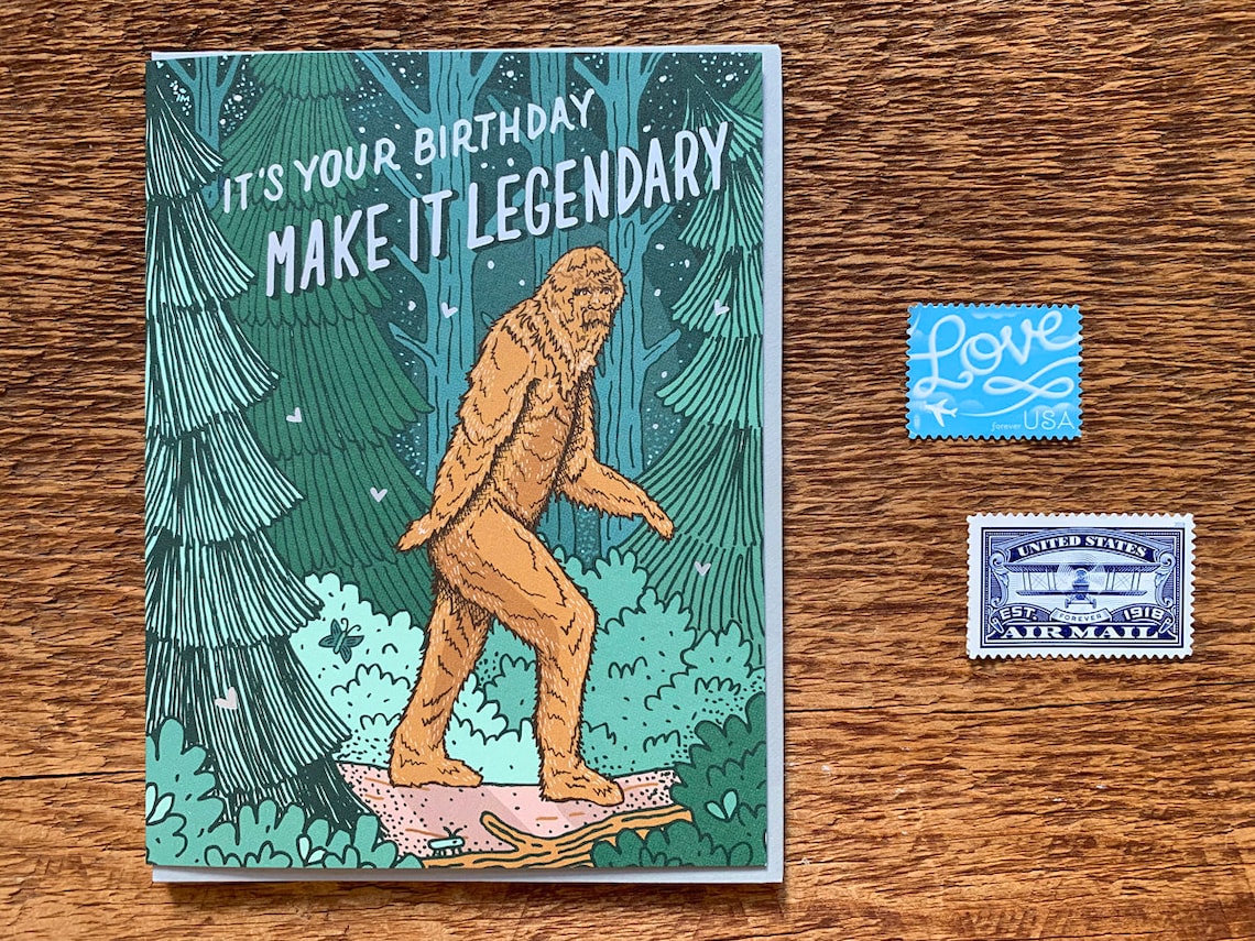 Bigfoot Birthday Card Sasquatch Birthday Card Foil Printed - Etsy
