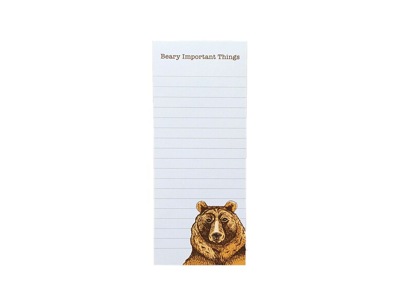 Grizzly Bear Notepad, Beary Important Things, 3.5 X 8.5 List Pad With ...
