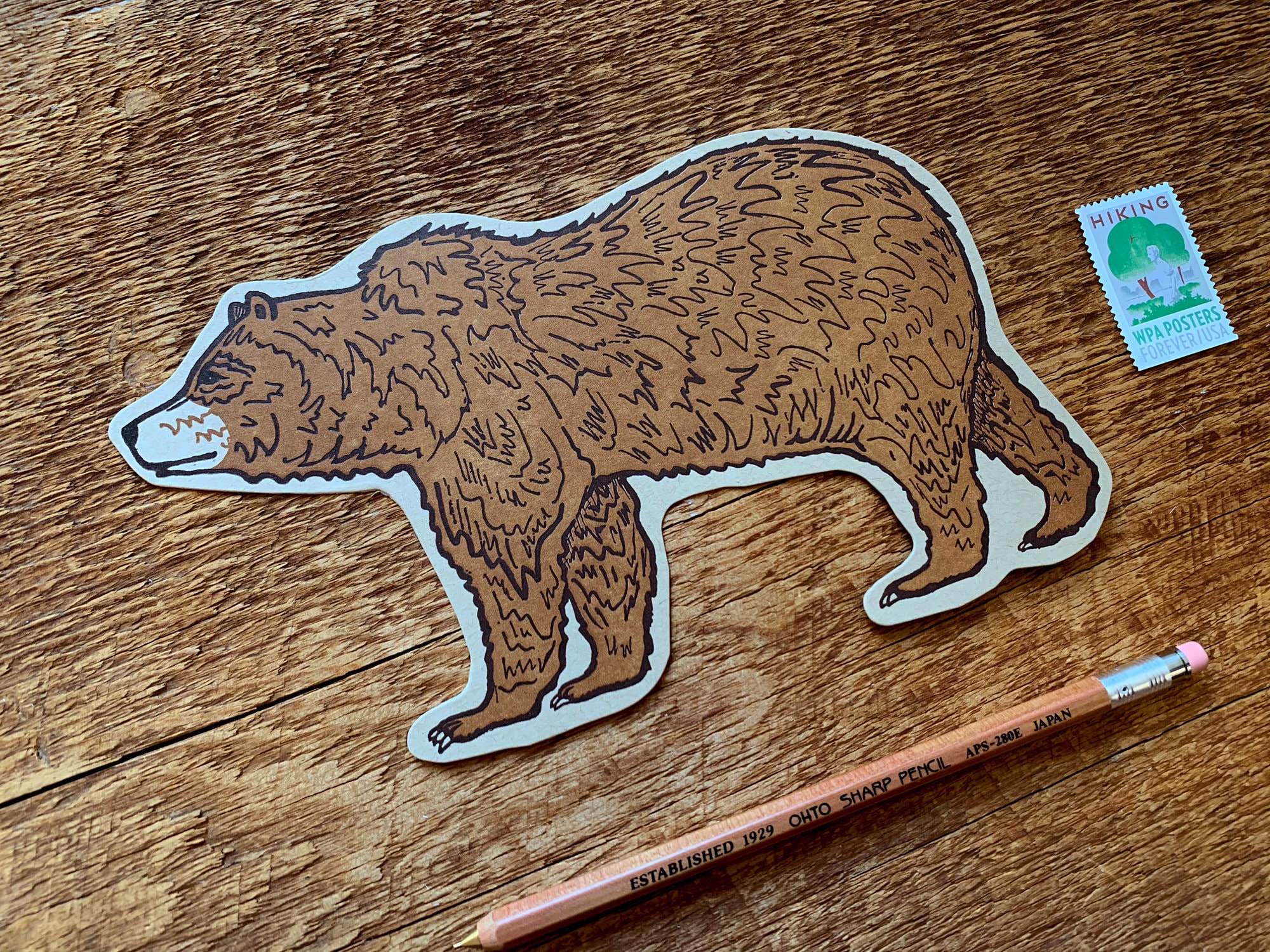 Grizzly Bear Postcard, Bear Postcard, Die Cut Letterpress Postcard - Etsy