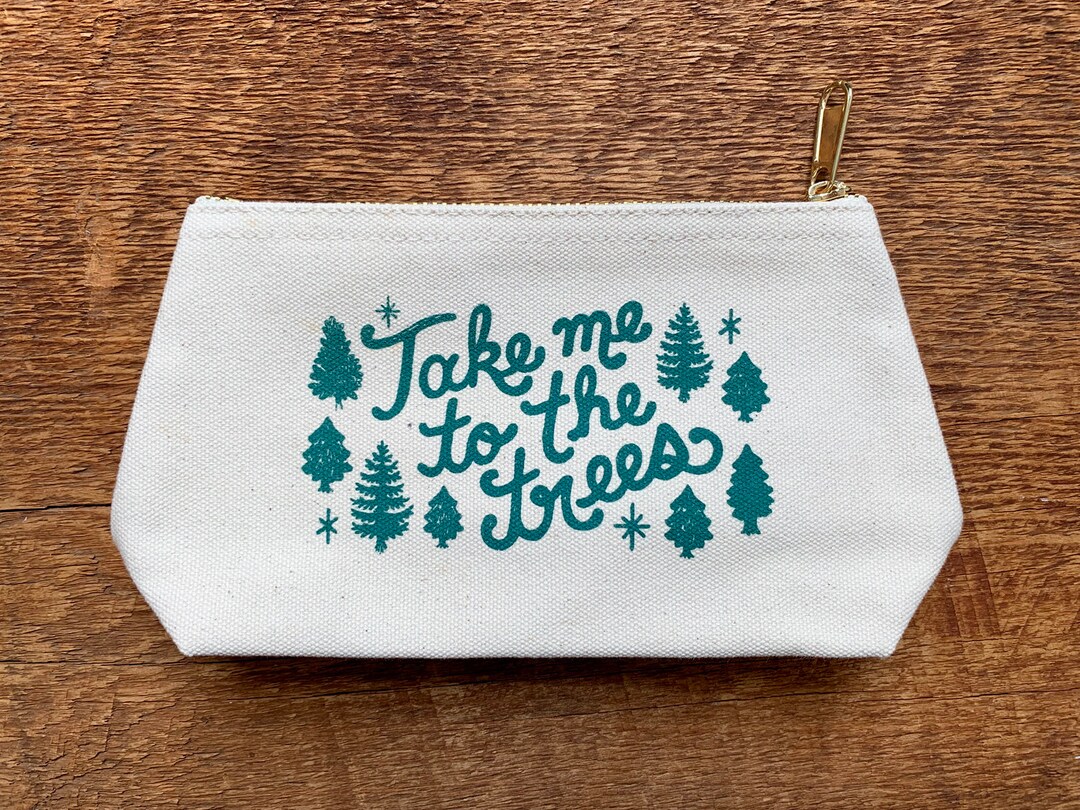 Canvas Zip Pouch, Take Me to the Trees Pattern, Pine Tree Motif, Screen ...