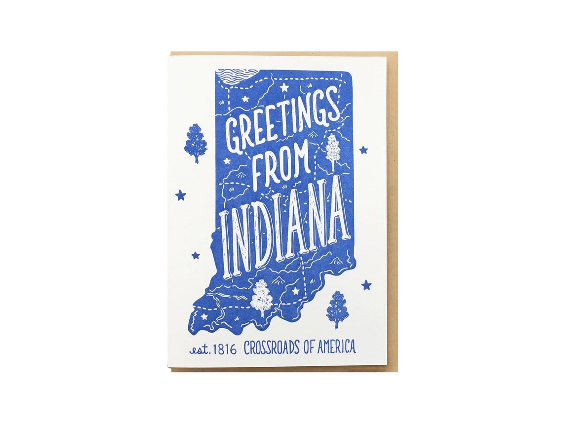 Indiana Greeting Card, Greetings From Indiana, A6 Folded Note Card ...