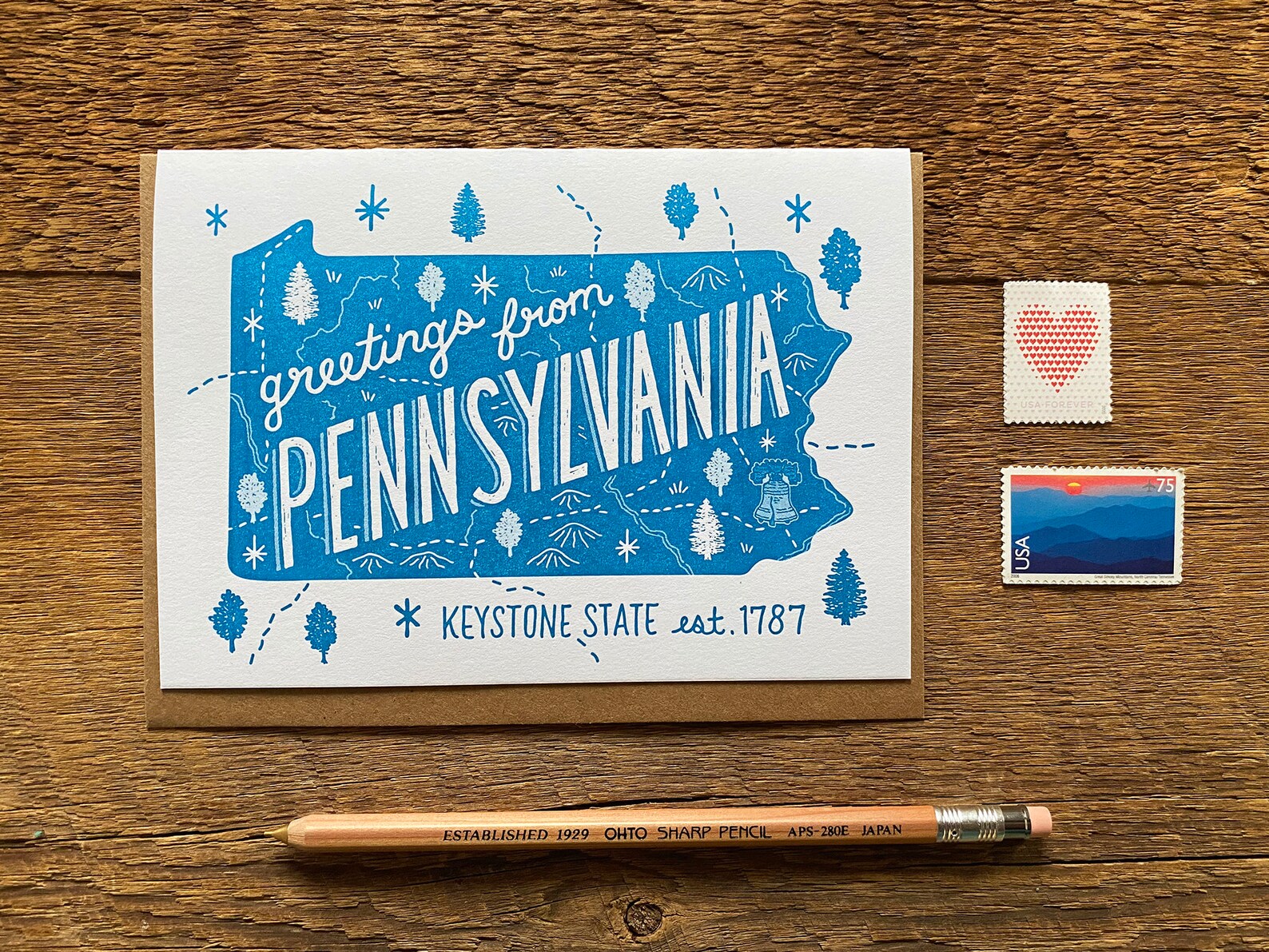 Pennsylvania Greeting Card, Greetings From Pennsylvania, A6 Folded Note ...