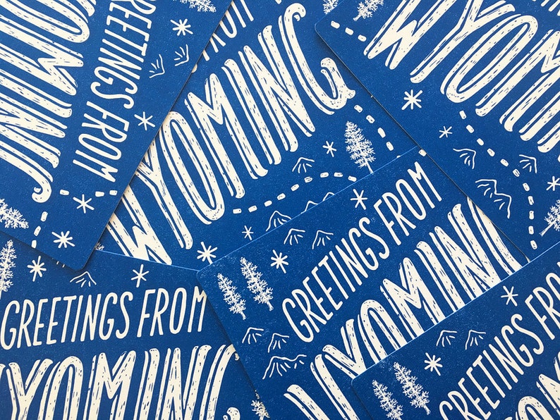 Wyoming Postcard Greetings from Wyoming Die Cut Letterpress | Etsy