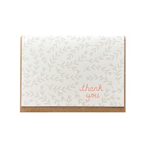 Grey Leaves Thank You Card, Letterpress Folded Note Card, Blank Inside ...