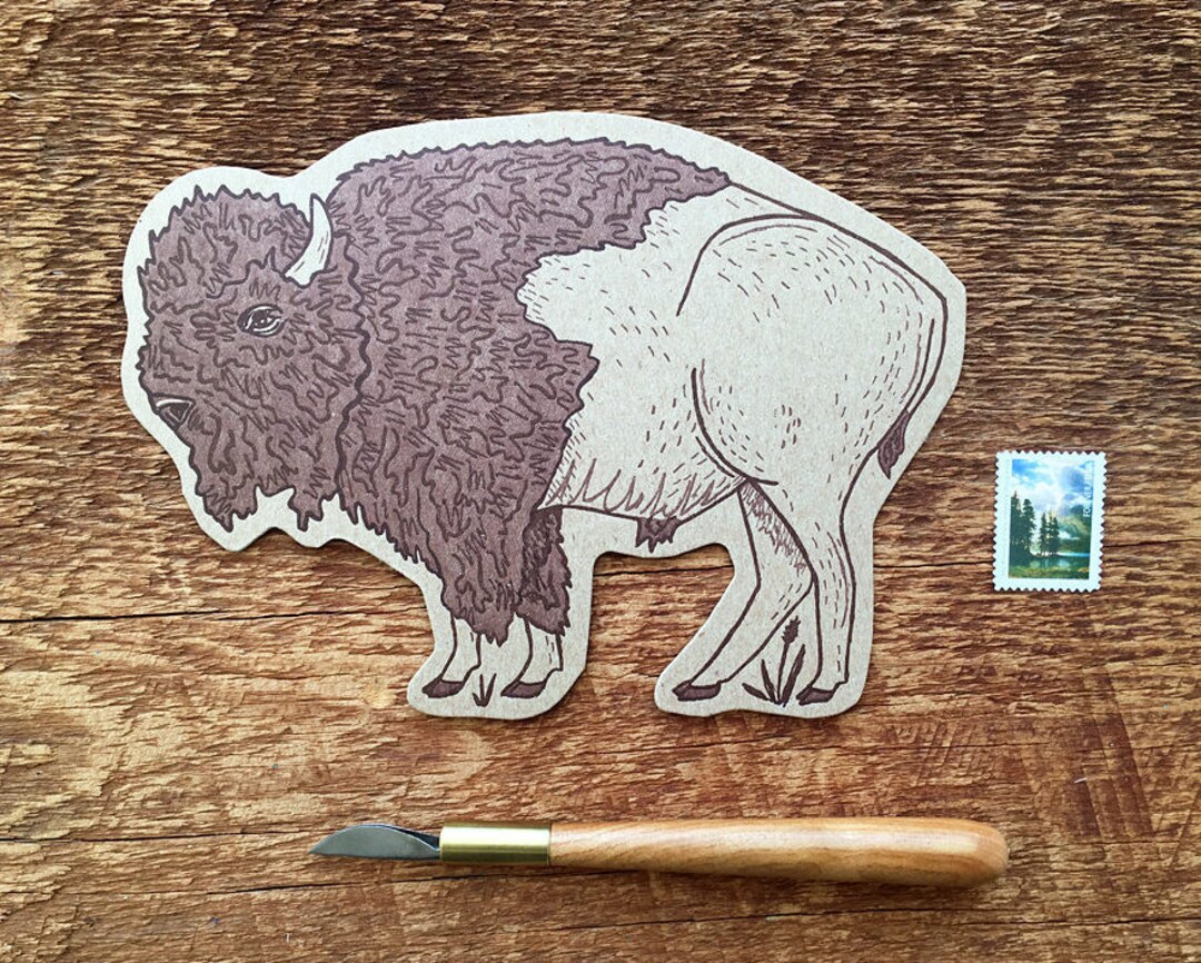 Buffalo Postcard American Bison Postcard Die Cut Letterpress - Etsy
