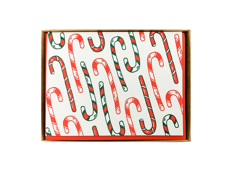Holiday Candy Canes Boxed Set of 6 Letterpress Holiday Cards | Etsy