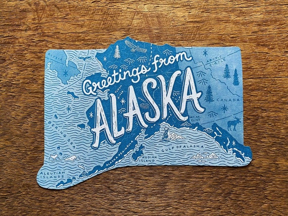 Alaska Postcard Greetings From Alaska Die Cut Letterpress | Etsy