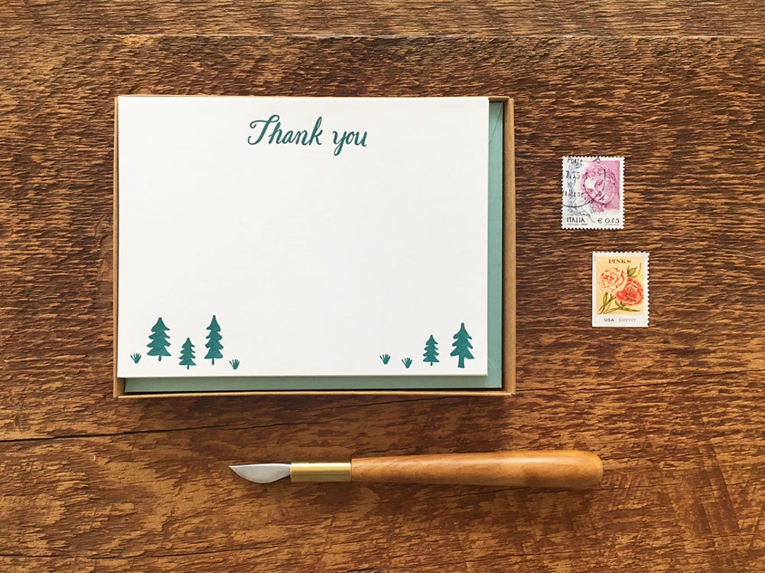 Pine Trees Thank You Boxed Set of 8 Letterpress Flat Notes - Etsy