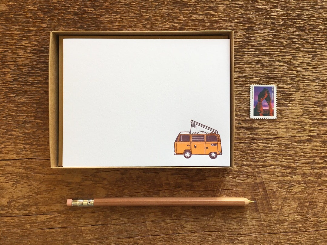 Camper Van, Camping Stationery, Boxed Set of 8 Letterpress Flat Notes ...