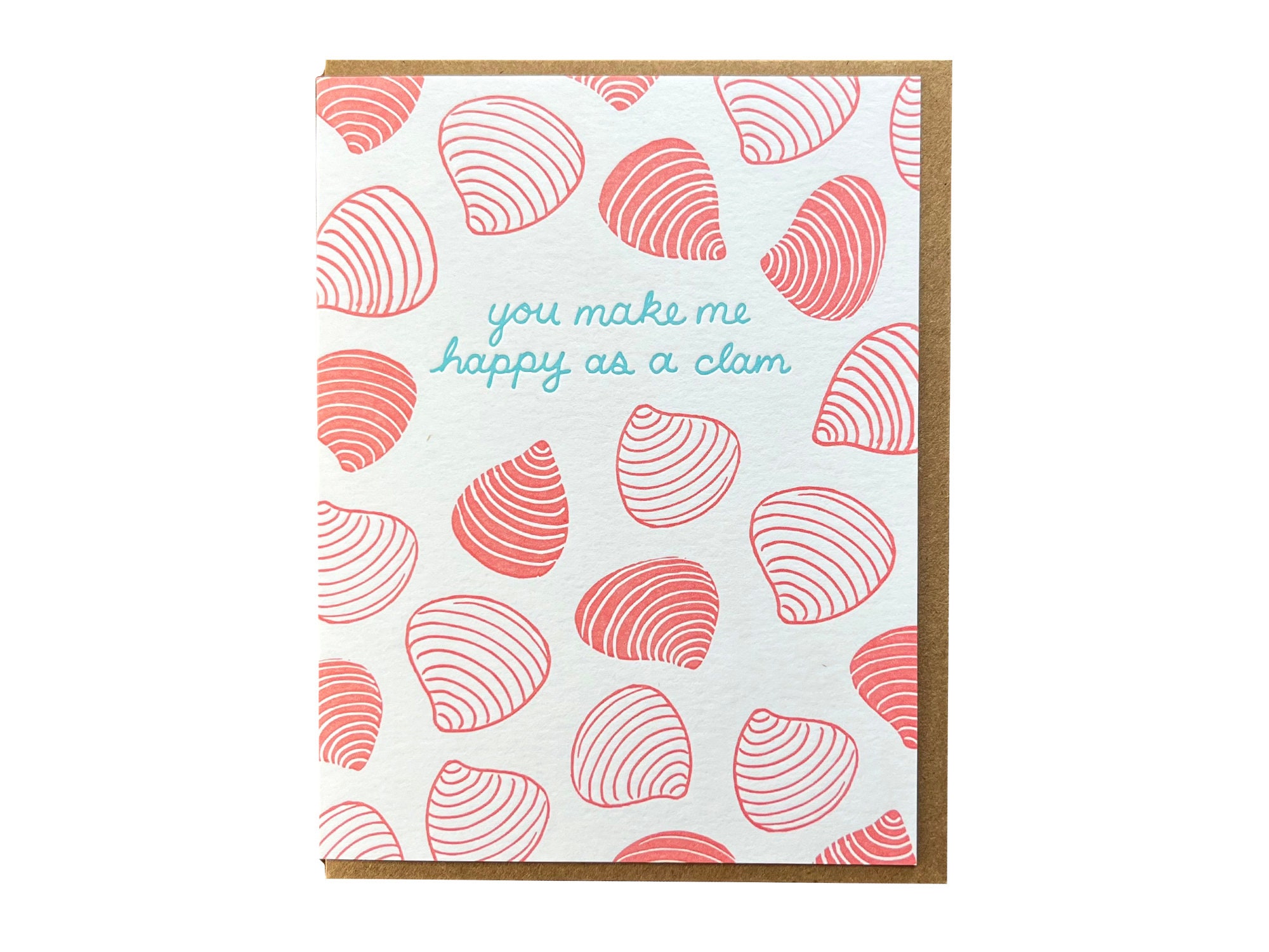 Happy Clam, Love Card, You Make Me Happy as A Clam, Single Letterpress ...
