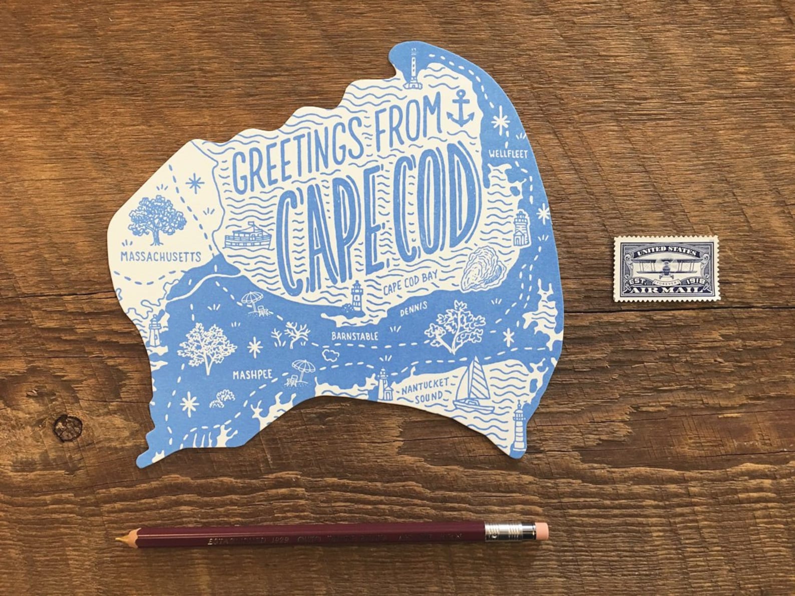 Cape Cod Postcard, Greetings From Cape Cod Massachusetts, Die Cut ...