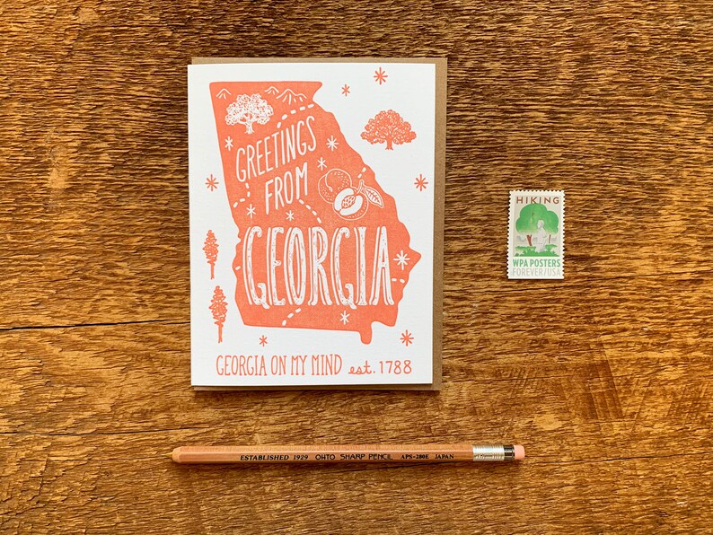 Georgia Greeting Card Greetings From Georgia A2 Folded Note - Etsy