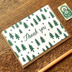 Pine Tree Pattern Thank You Card, Letterpress Folded Note Card, Blank ...