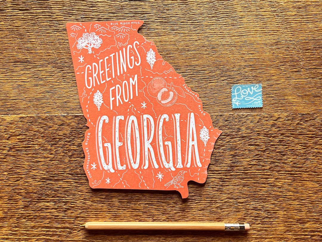 Georgia Postcard, Greetings From Georgia, Die Cut Letterpress State ...