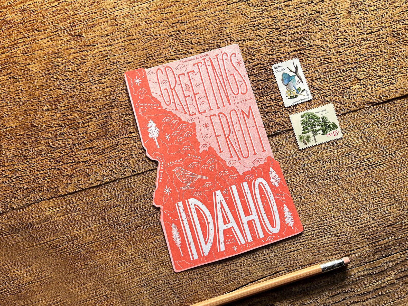 Idaho Postcard, Greetings From Idaho, Die Cut Letterpress State ...
