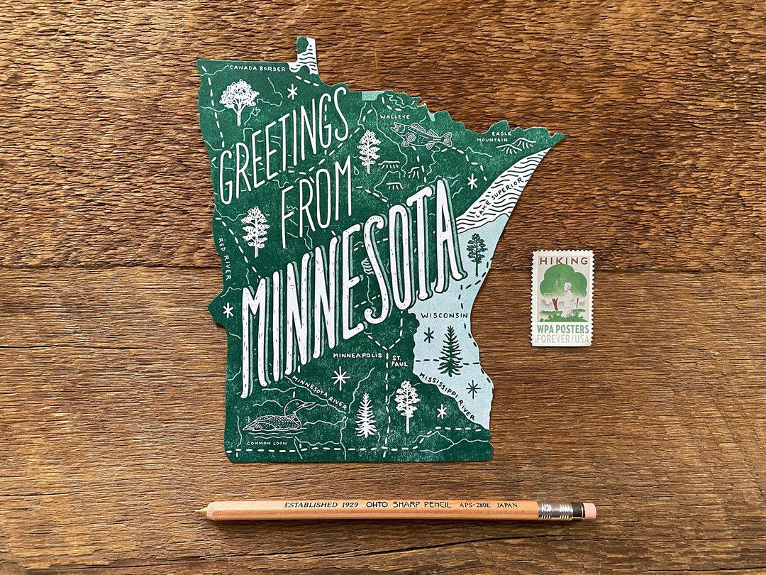 Minnesota Postcard, Greetings From Minnesota, Die Cut Letterpress State ...