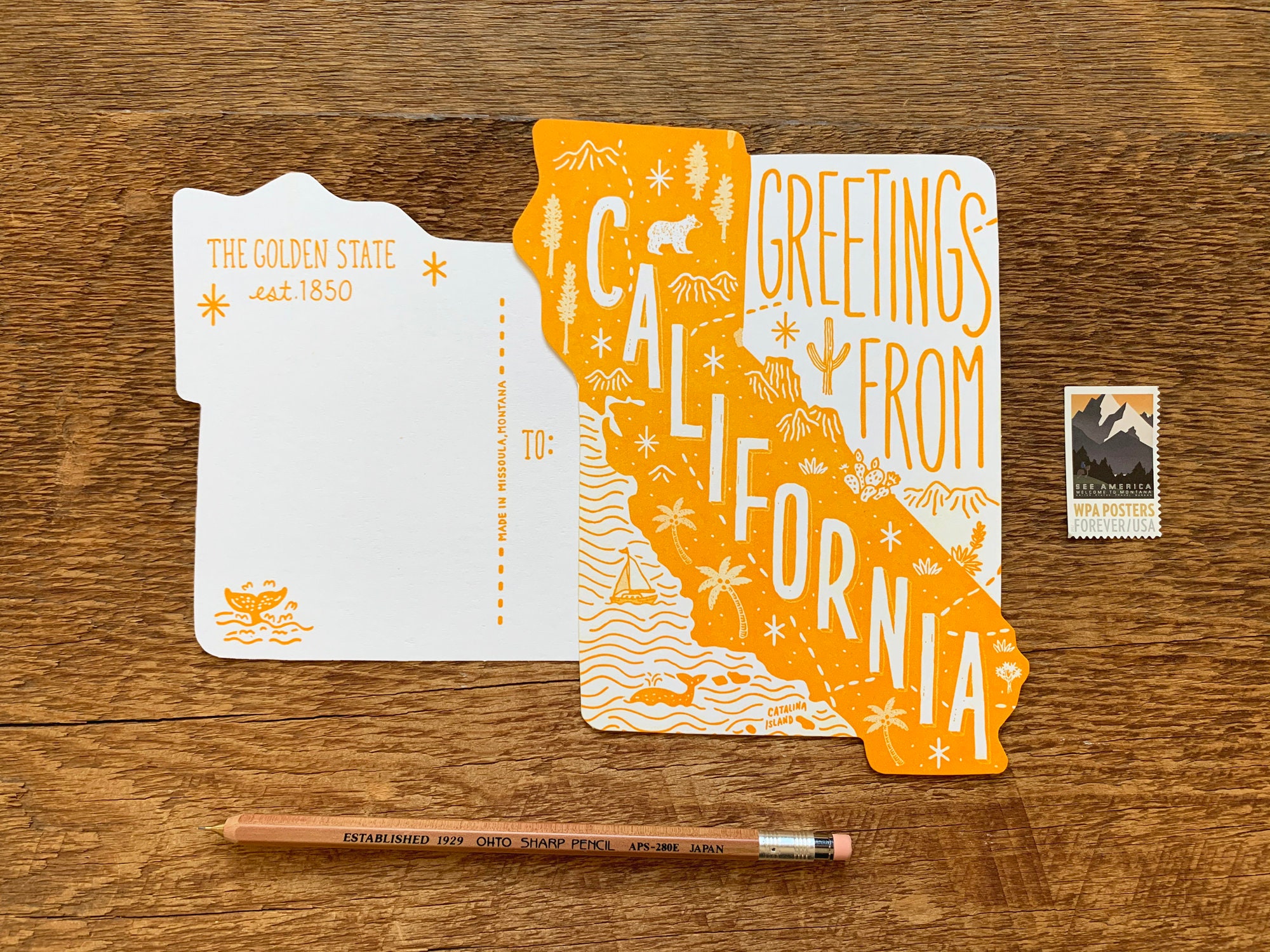 California Postcard Greetings From California Die Cut - Etsy