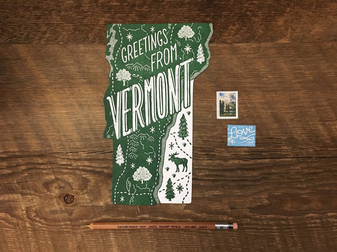 Vermont Postcard, Greetings From Vermont, Die Cut Letterpress State ...